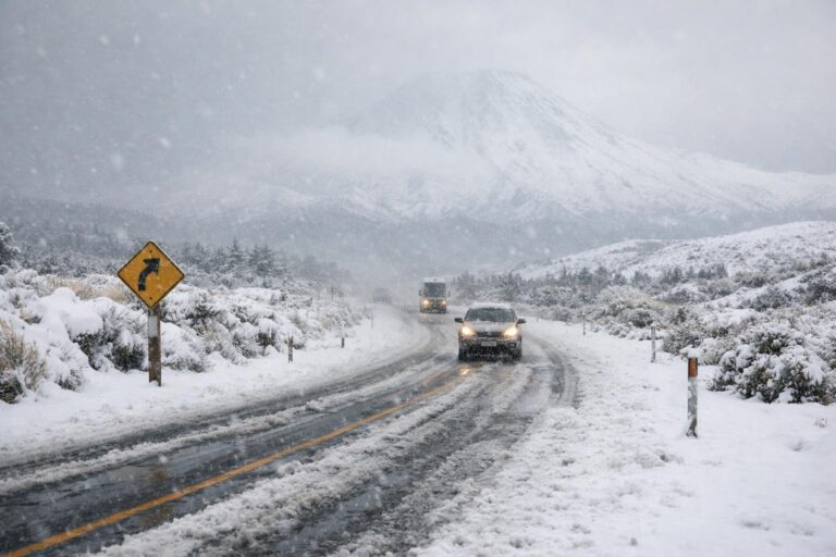 Heavy snow blankets the Desert Road as MetService issues an orange ...